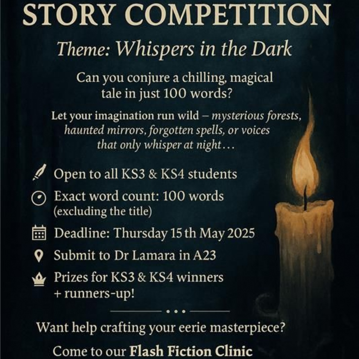 Stanground Academy - The 100-Word Story Competition is Here! 🕯️